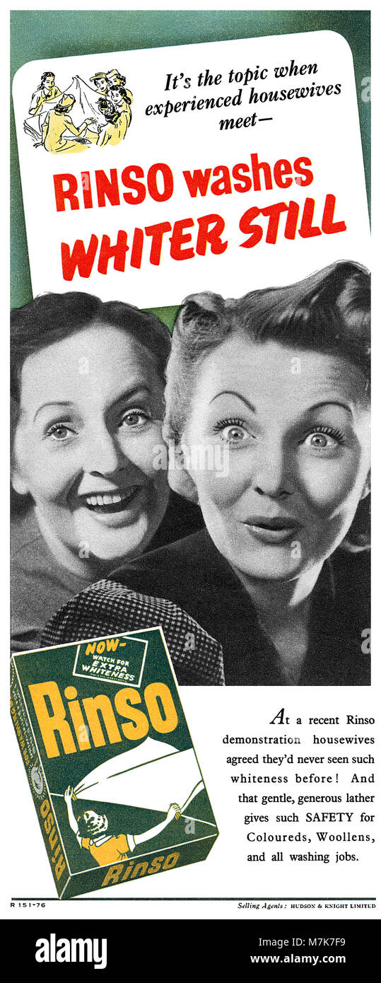 1947 British advertisement for Rinso soap powder Stock Photo - Alamy