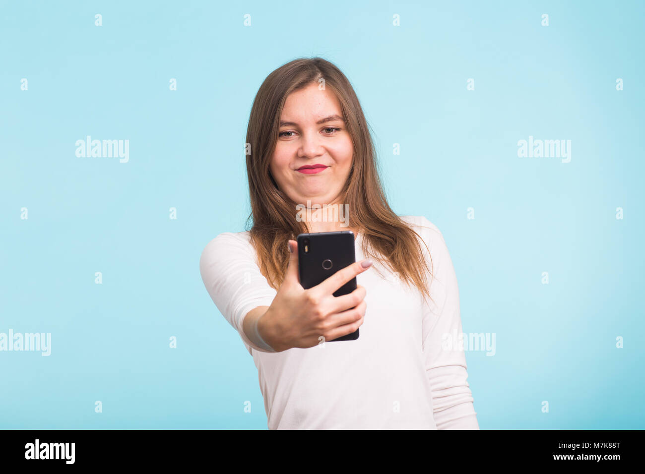 fool crazy woman make selfie. happy expression Stock Photo - Alamy