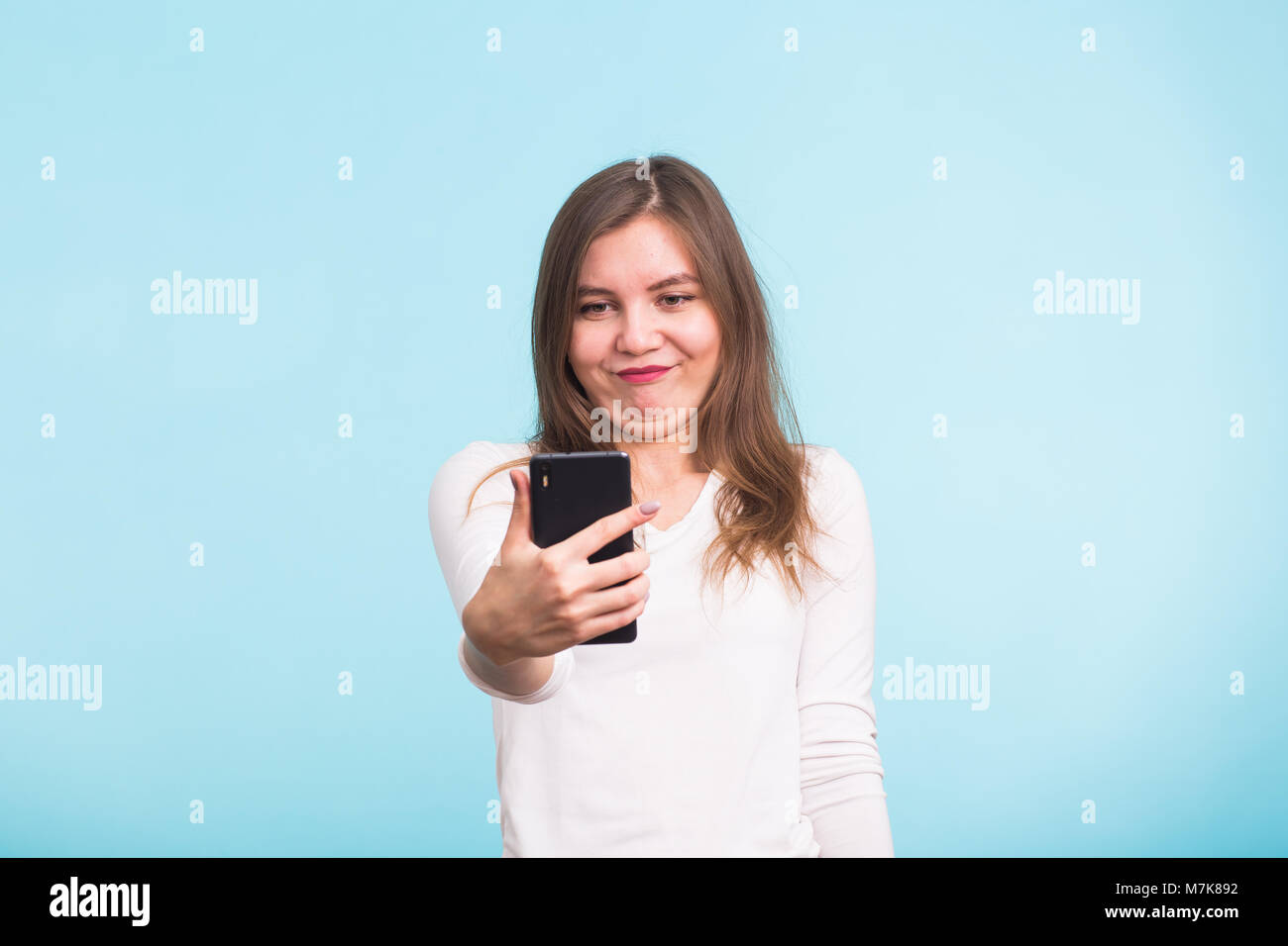 fool crazy woman make selfie. happy expression Stock Photo - Alamy