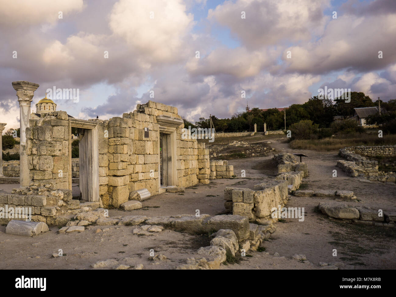 Ancient Greek basilica and marble columns in Chersonesus Taurica Stock ...