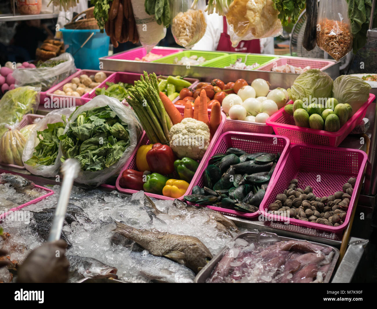Shop selling vegetables and seafood Stock Photo - Alamy