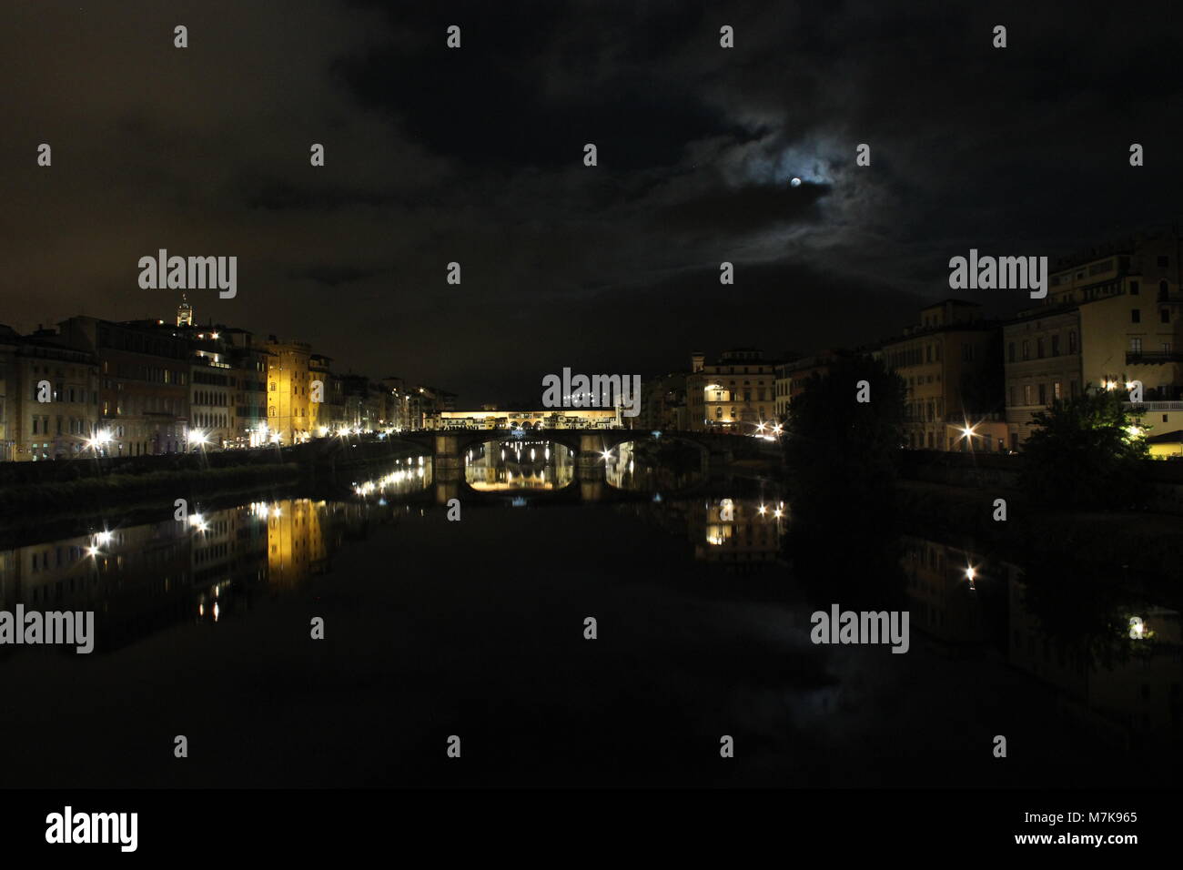 FLORENCE, ITALY - JUNE 26 2013: Night view of Ponte Vecchio in Florence ...