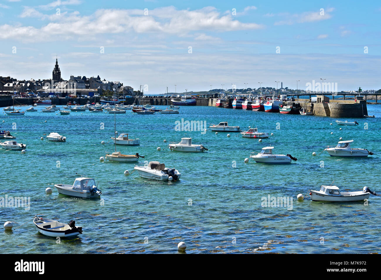 A peaceful French harbour scene at Roscoff, North Brittany, where the ...