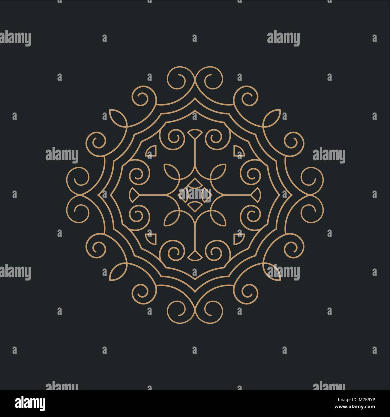 Circular pattern. Round ornament with intersecting curving lines. Vector element of graphic ...