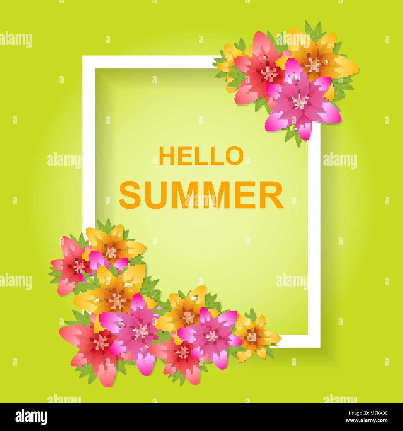 Hi summer. A bright background with flowers lilies. Poster, invitation ...