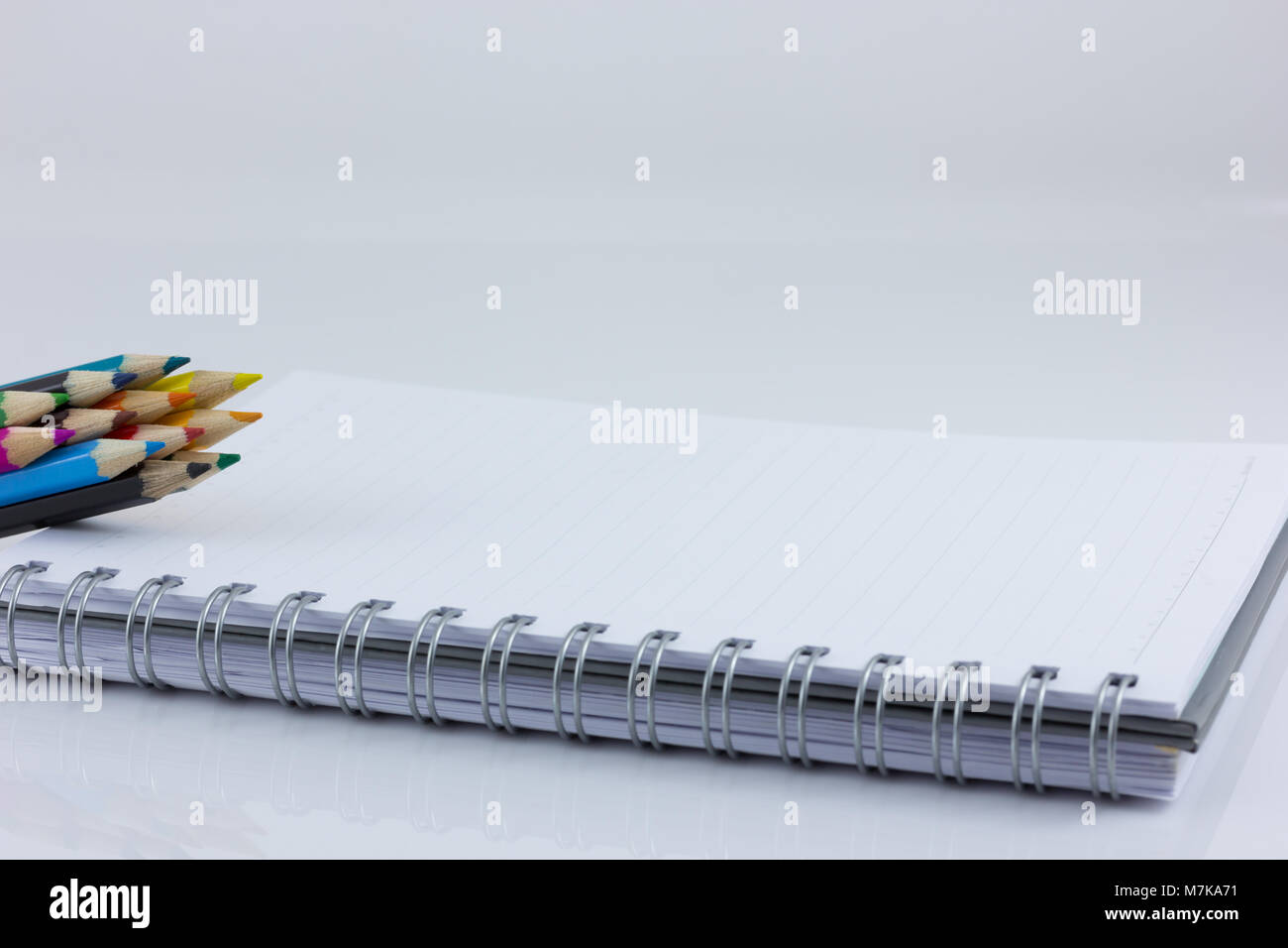 blank notebook isolated on white background with color pencil Stock ...