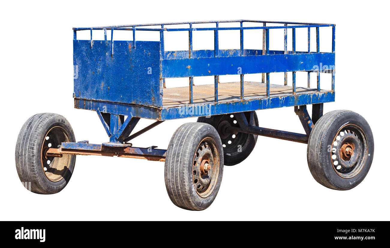 Big rusty metal cart isolated on white background. Clipping path ...