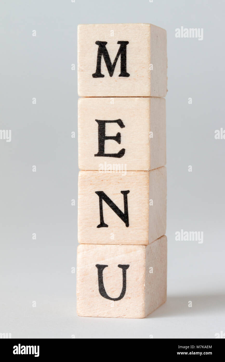 Wooden Building Blocks Written MENU Stock Photo - Alamy