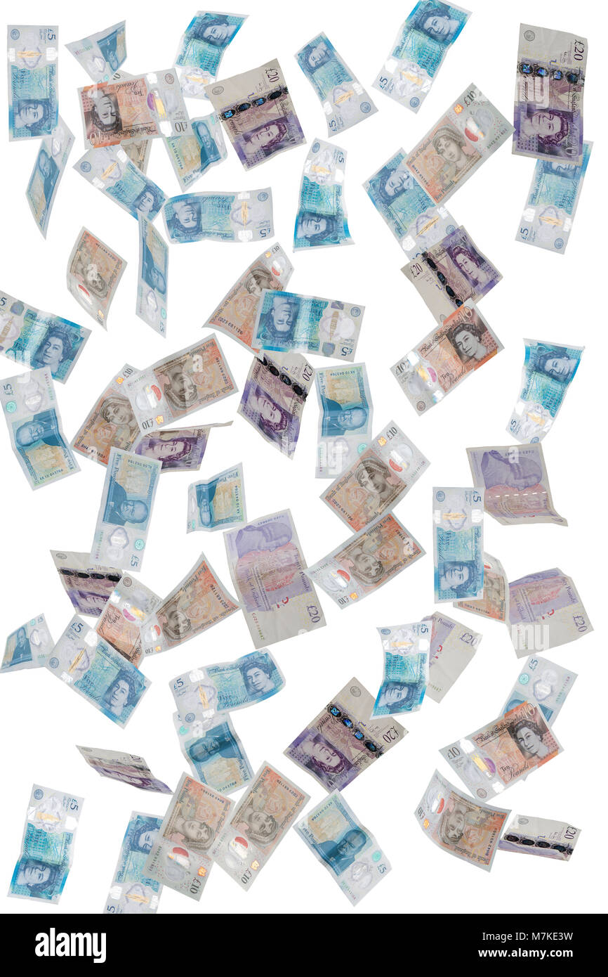 concept image of british banknotes / currency falling Stock Photo - Alamy
