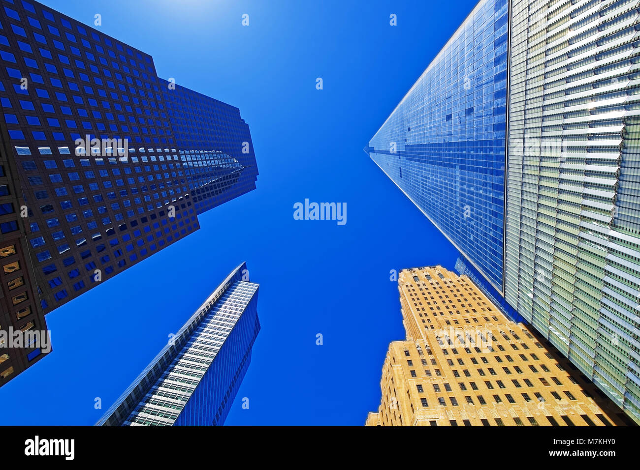 Skyscrapers rising up to sky on Lower Manhattan including the Freedom ...
