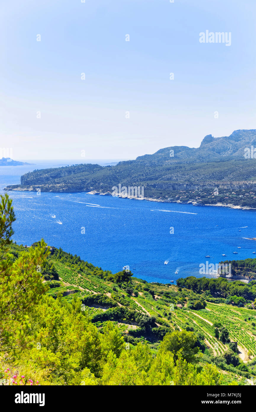 Calanques at the Mediterranean sea in Cote Azur in France in summer ...