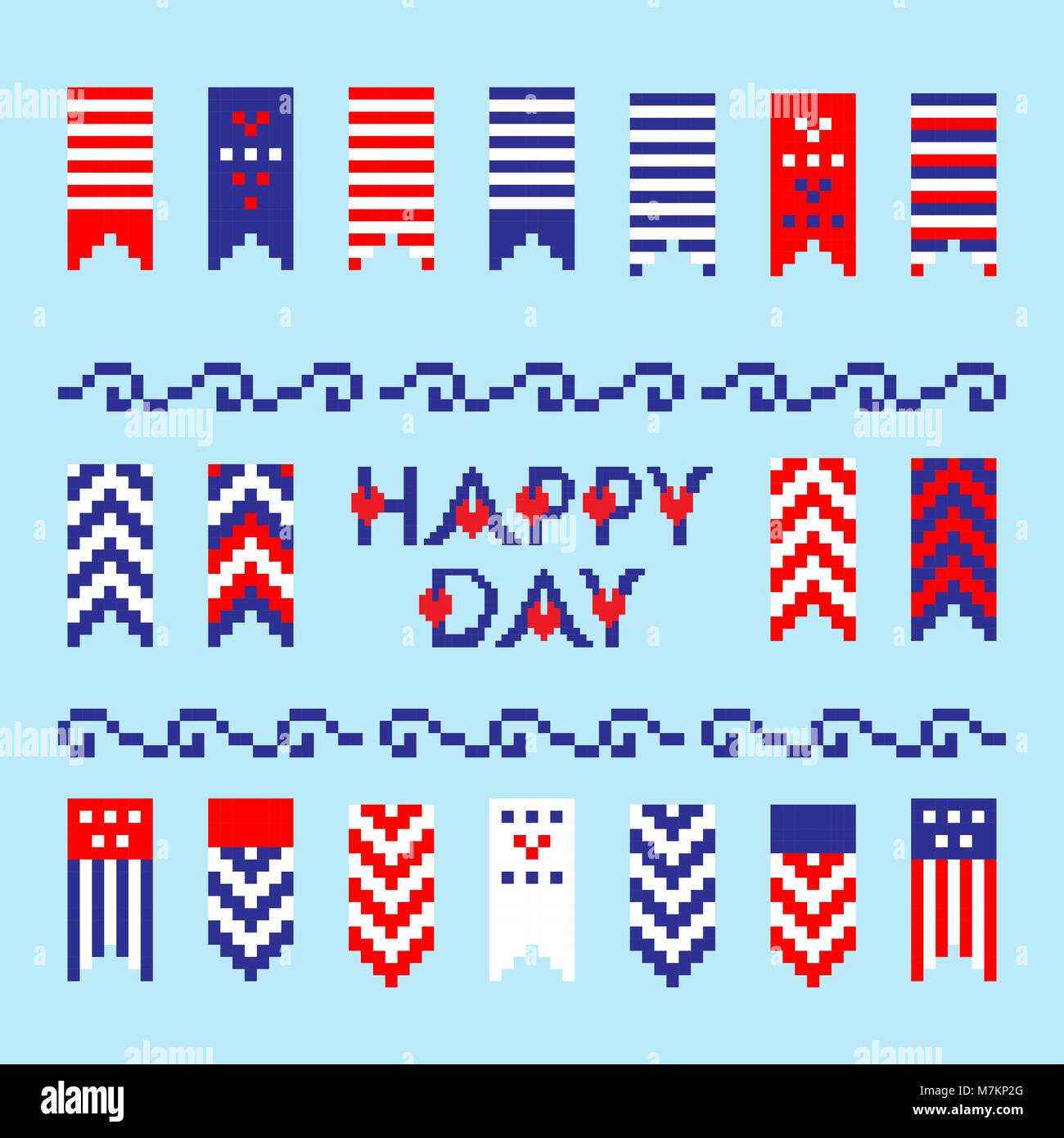 Modern abstract set of memorial, independence day, pixel art icons ...