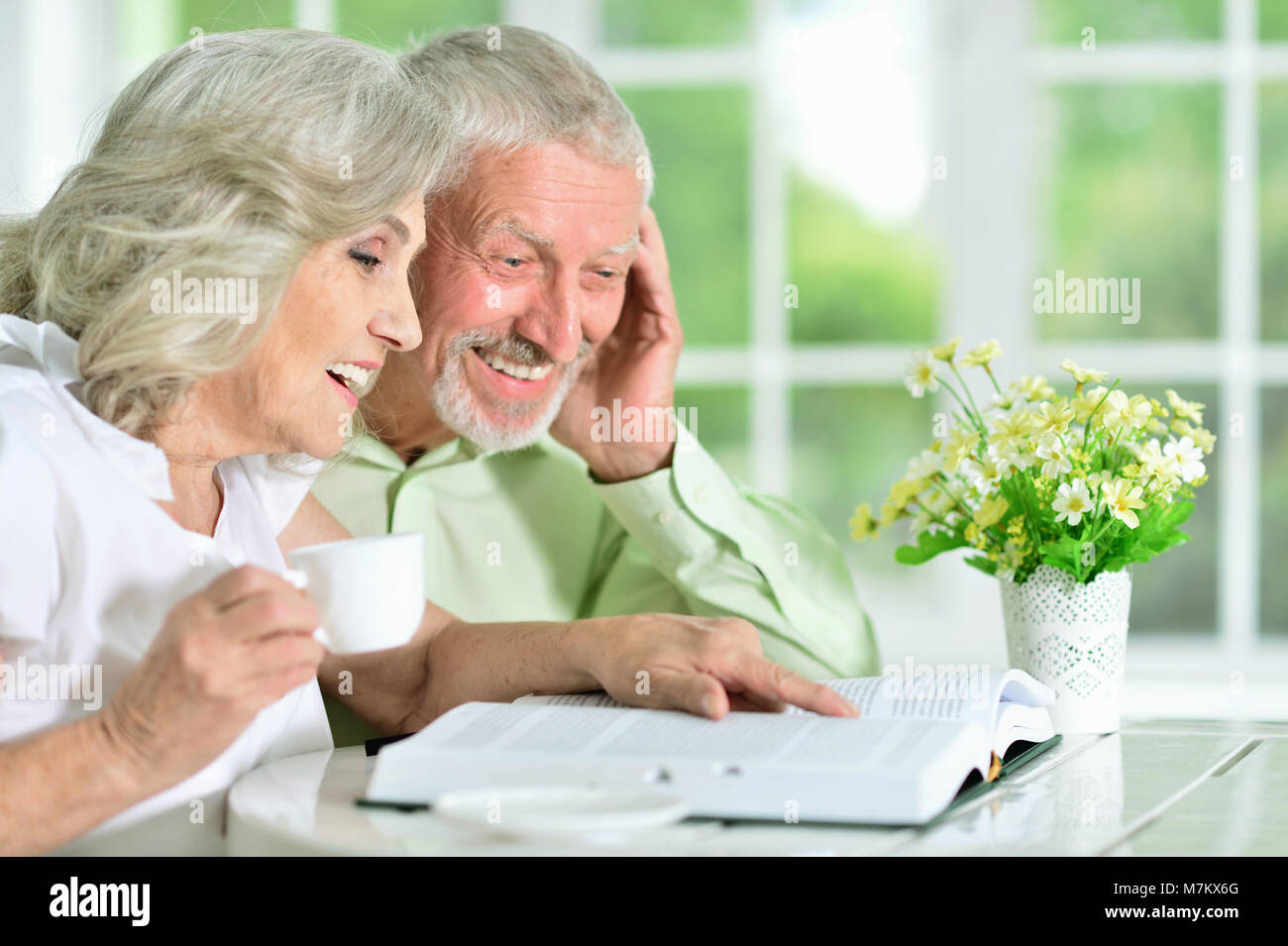 senior people reading book Stock Photo - Alamy