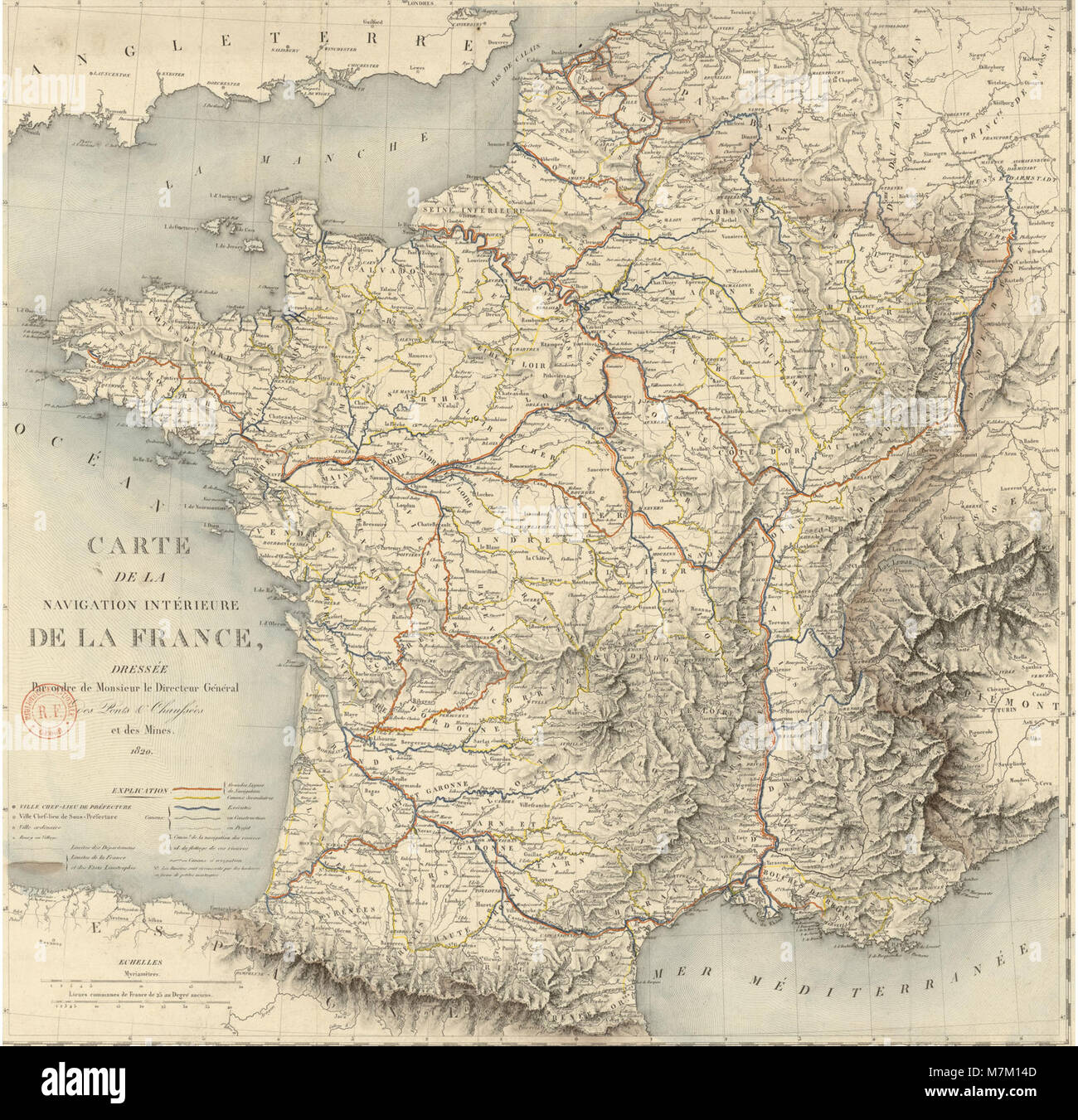 An 1820 map titled 'Carte de la navigation intérieure de la France ...