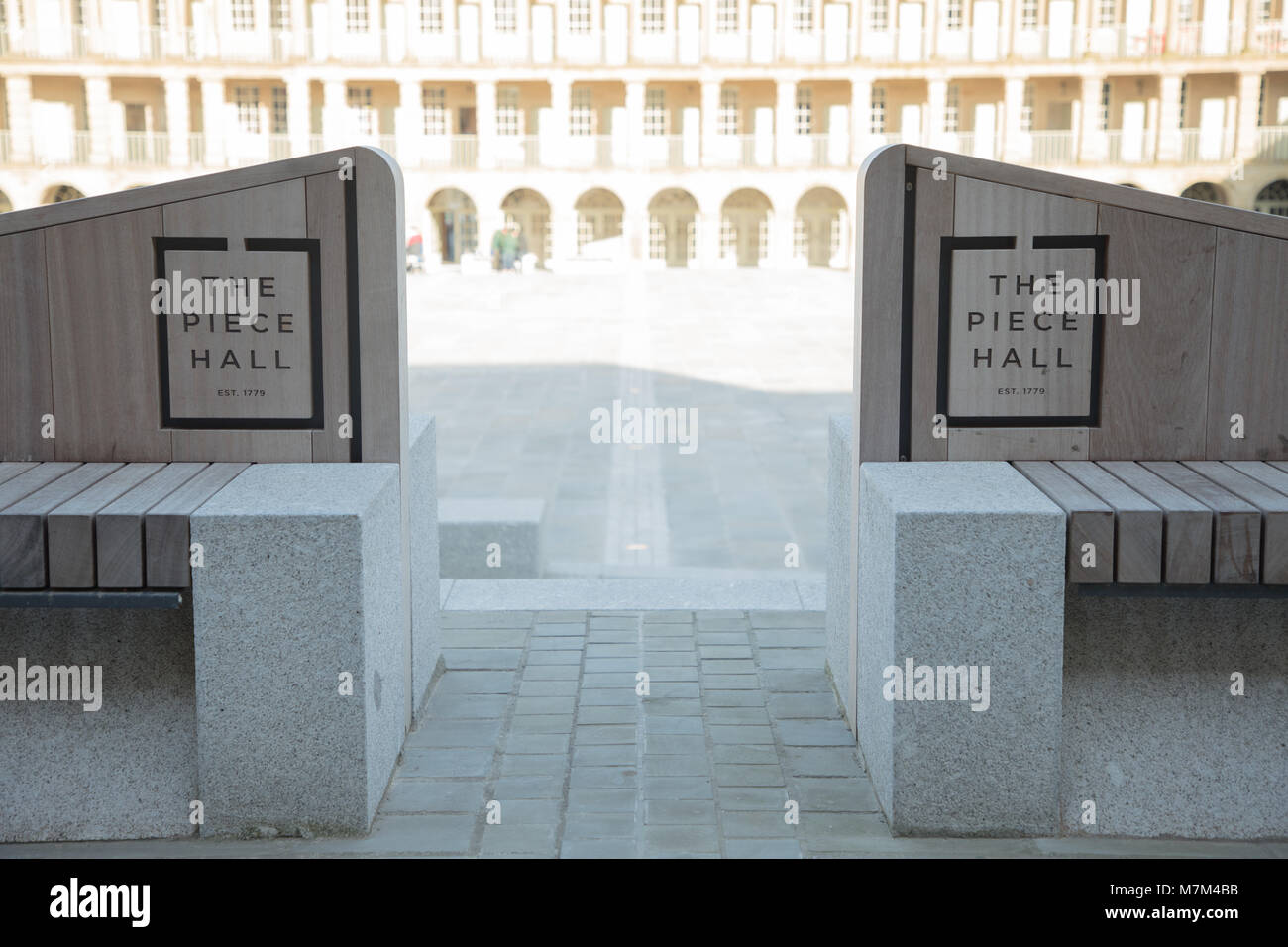 A view of the courtyard of The Piece Hall in Halifax, England Stock ...