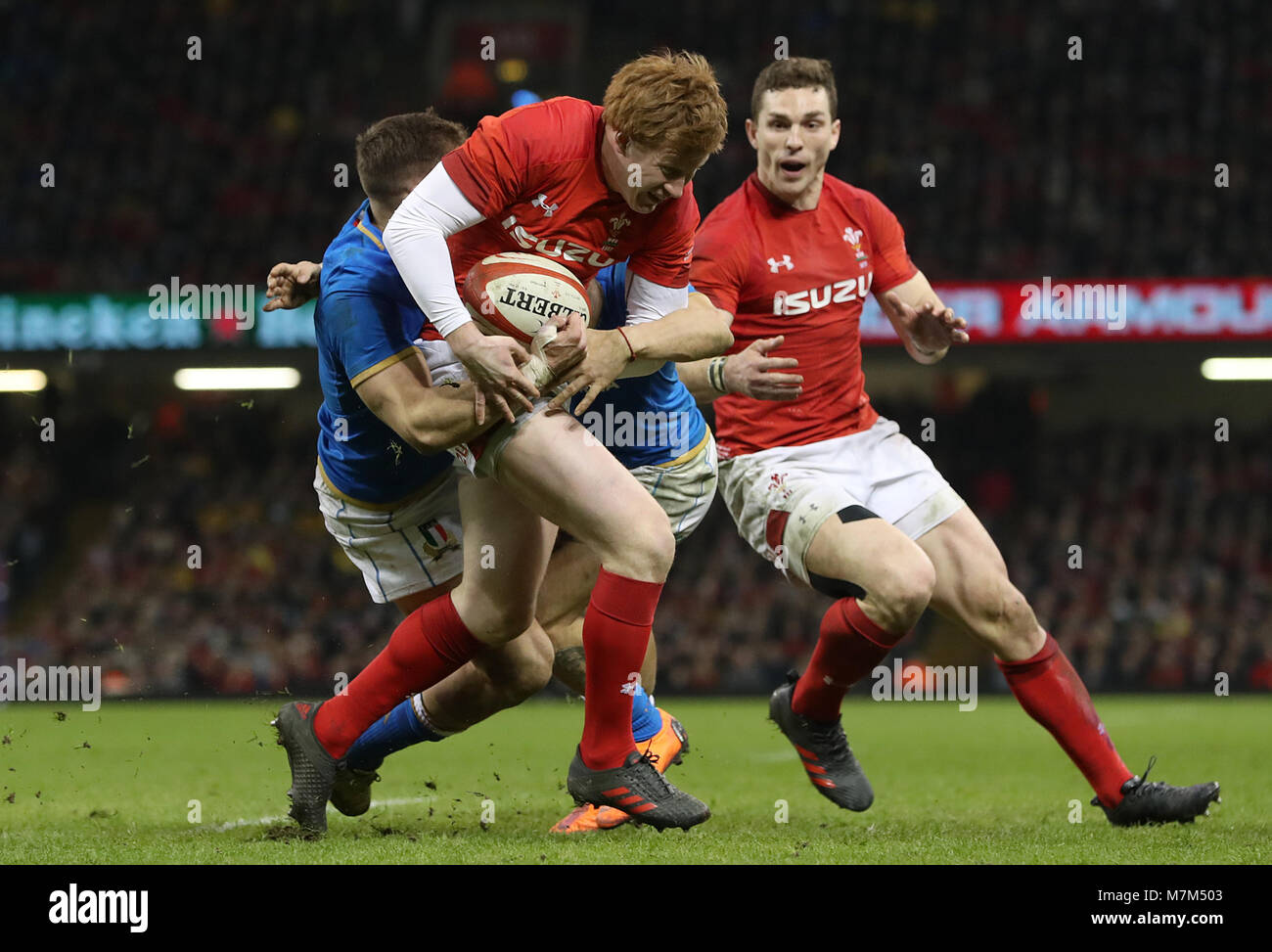 Wales' Rhys Patchell in action prior to his side's fourth try during ...