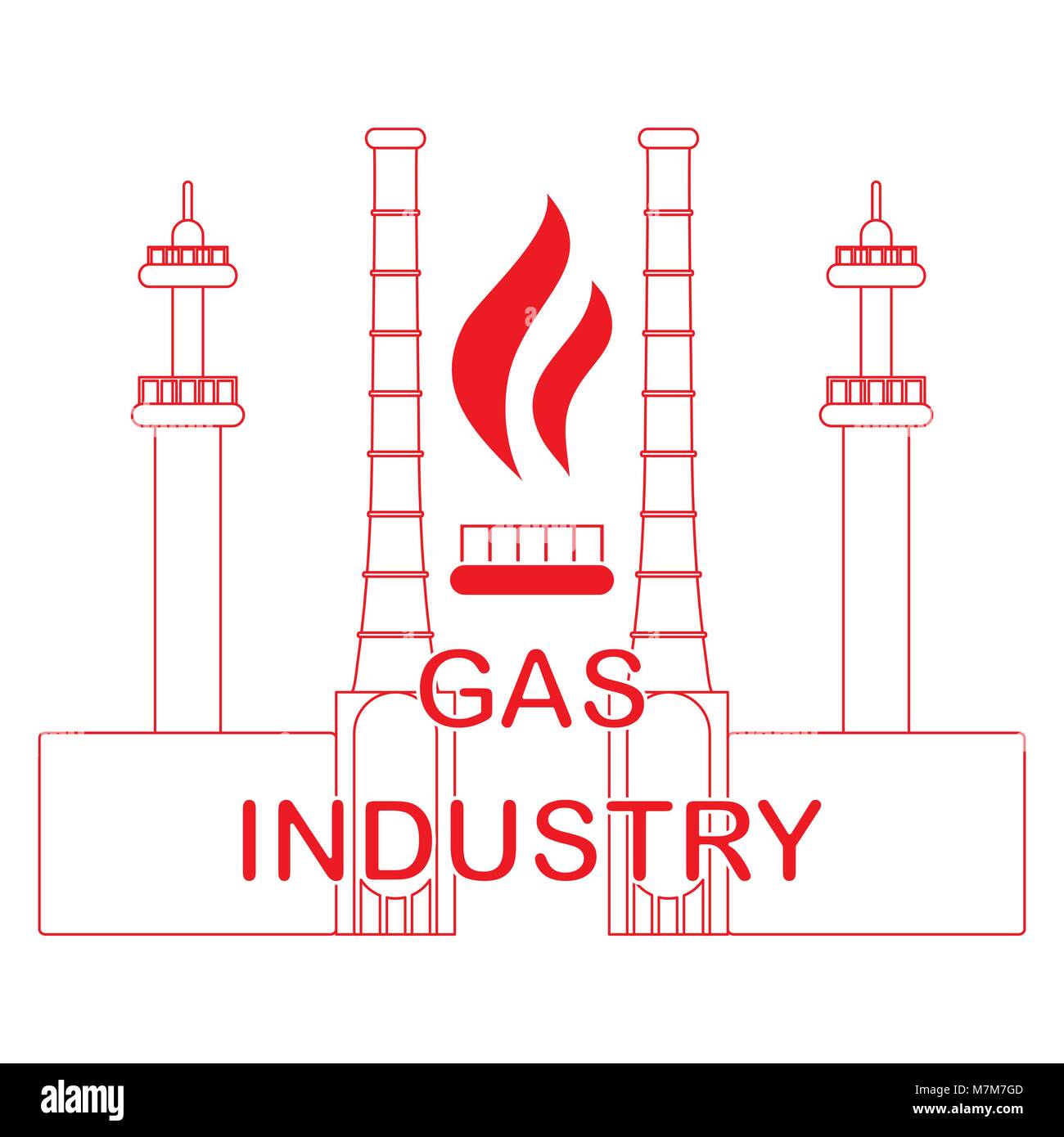 Gas processing plant. Gas burner with flame. Design for announcement ...