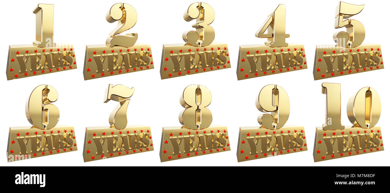 Set of golden digits on a gold ingot for the anniversary. 3d ...