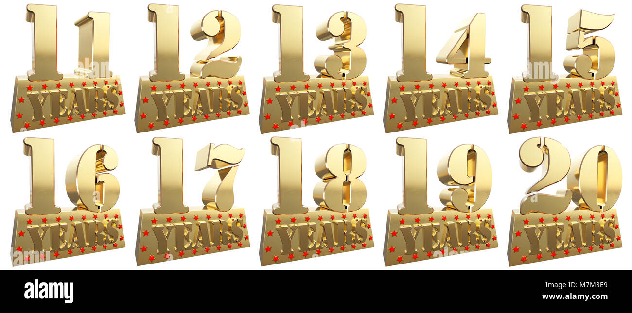 Set of golden digits on a gold ingot for the anniversary. 3d ...