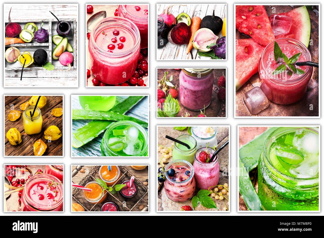 Collage with healthy juice from fresh vegetables and fruit Stock Photo ...