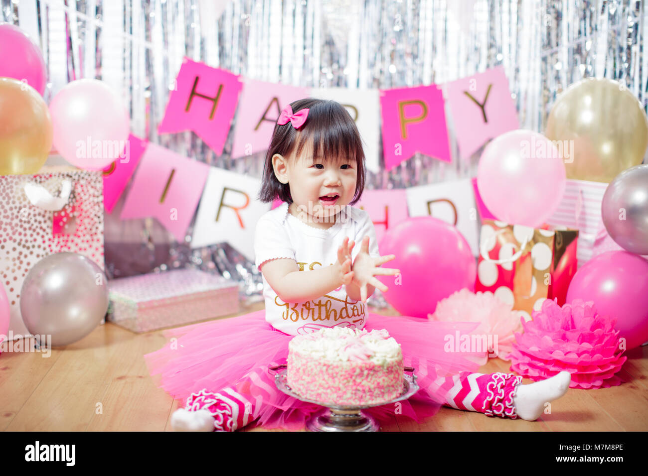 Baby girl celebrate her 2th birthday Stock Photo - Alamy