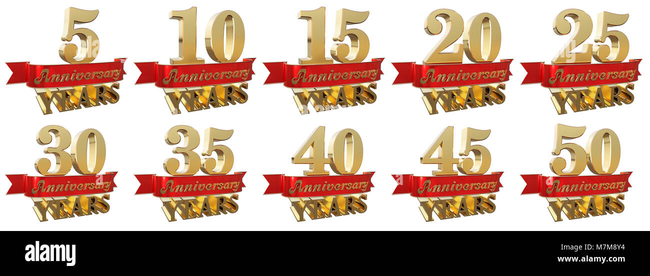 Set of golden anniversary signs, symbols. 3D illustration Stock Photo ...