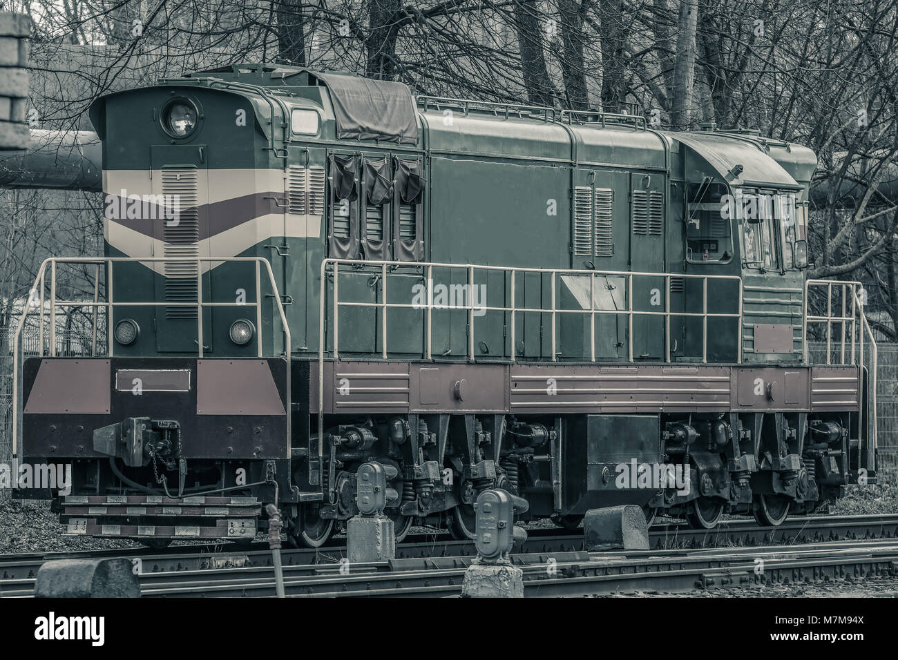 Old diesel cargo locomotive. Freight train in action Stock Photo - Alamy