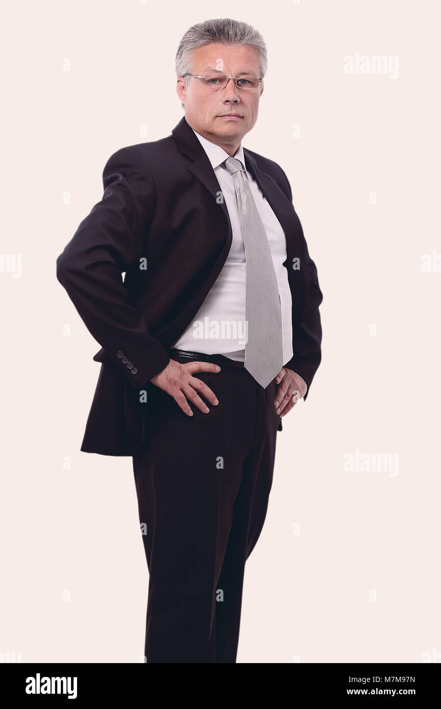 Gray-haired business man smiling isolated on white background Stock ...