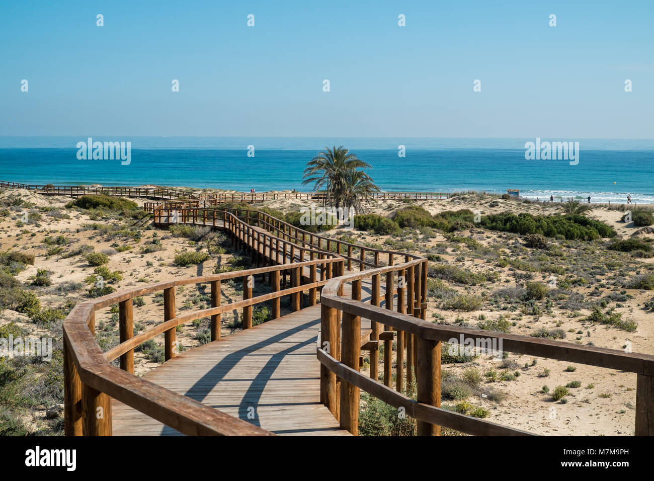 Idyllic Carabassi beach on sunny Costa Blanca, Alicante, Spain Stock ...