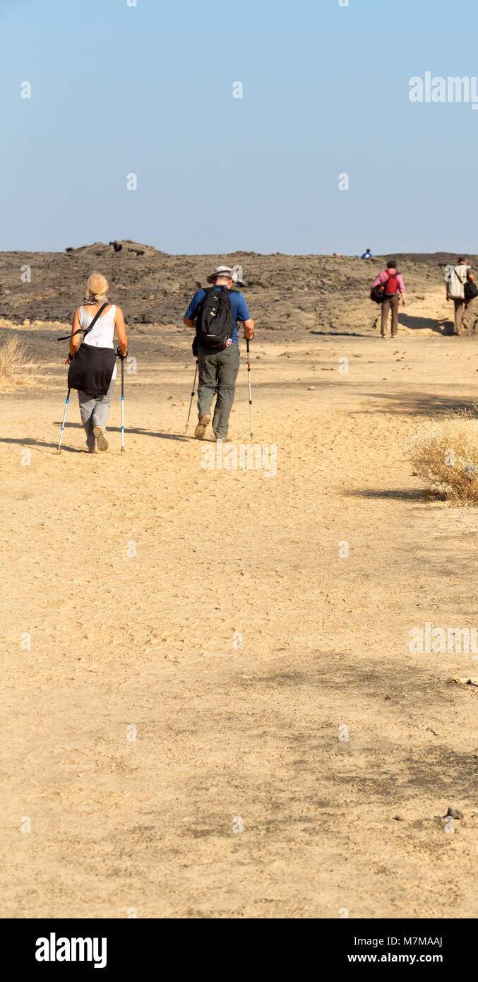 in danakil ethiopia africa the old backpacker people walking in the ...
