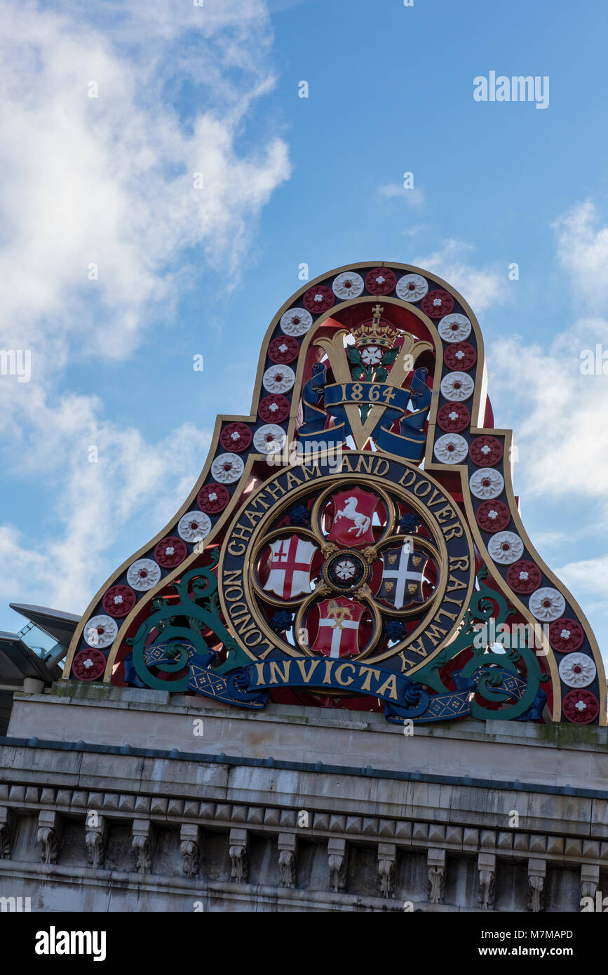 the large London, Chatham and Dover railway sign above Blackfriars ...