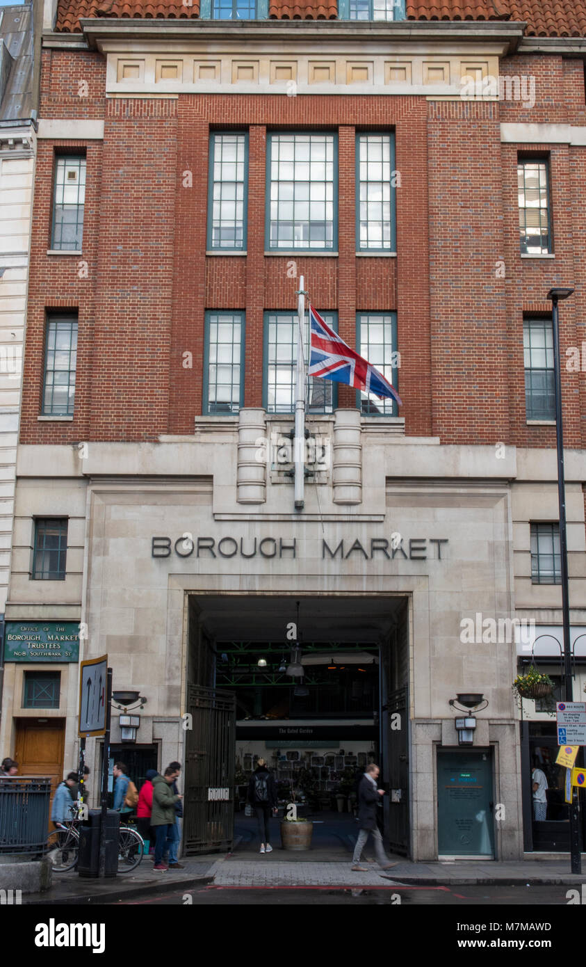 the main entrance to borough market from borough high street in central ...