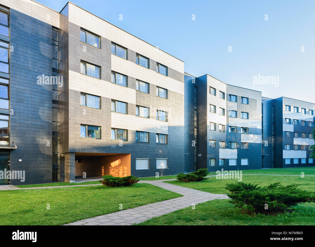 Footpath at Complex of new apartment buildings with other outdoor ...
