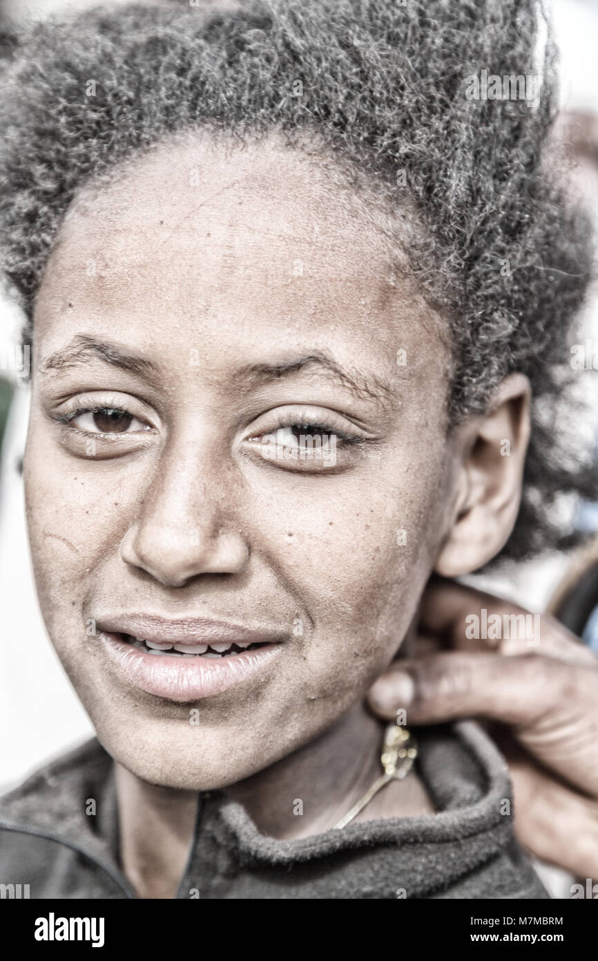 ETHIOPIA,LALIBELA-CIRCA JANUARY 2018--unidentified young girl in the ...