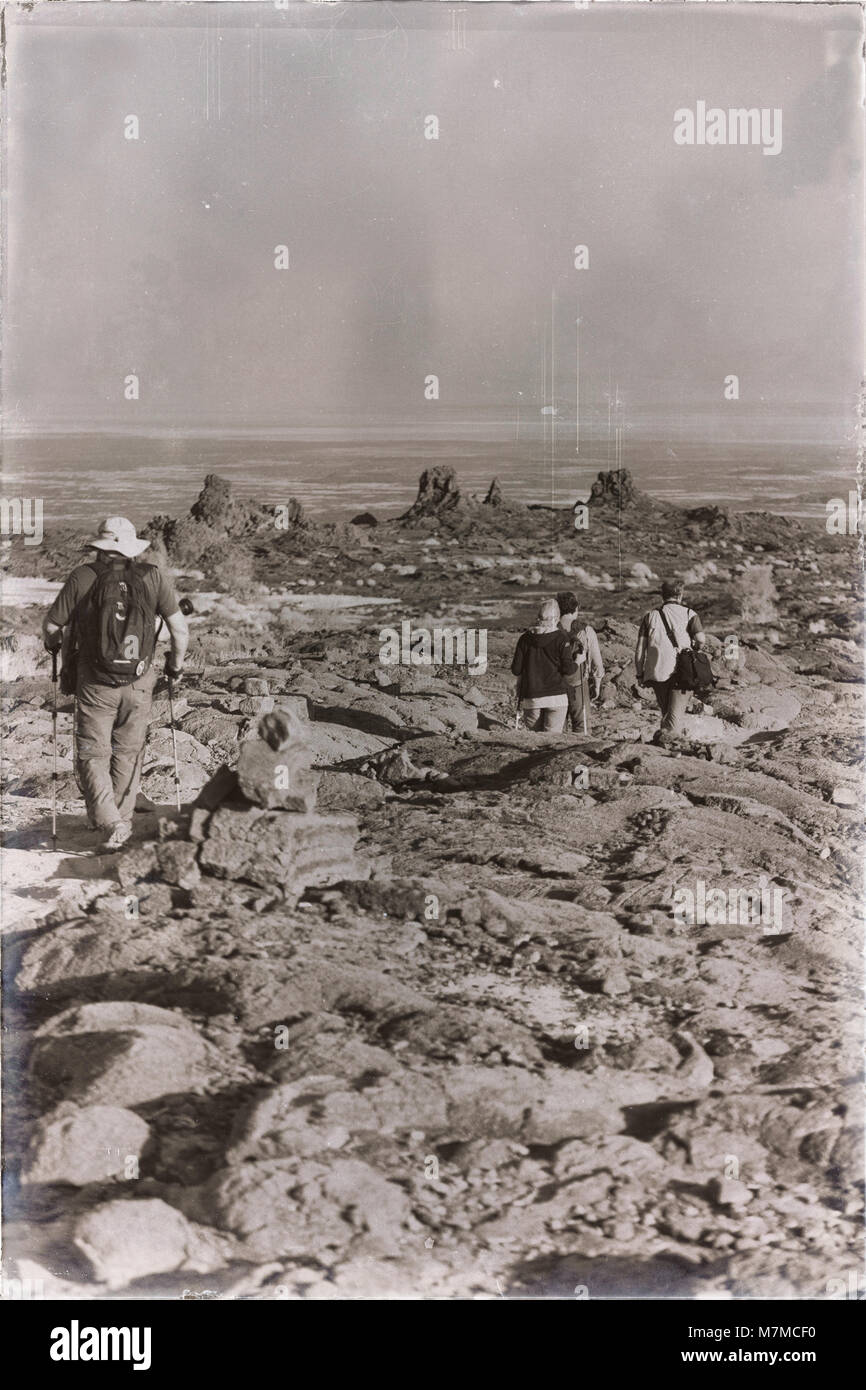 in danakil ethiopia africa the old backpacker people walking in the ...