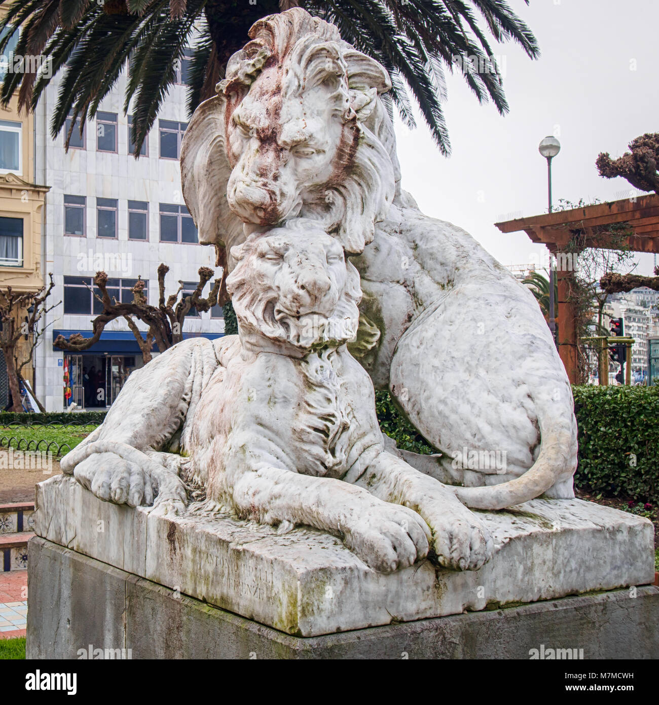 Lion with the Lioness marble sculpture in San Sebastian, Basque Country ...