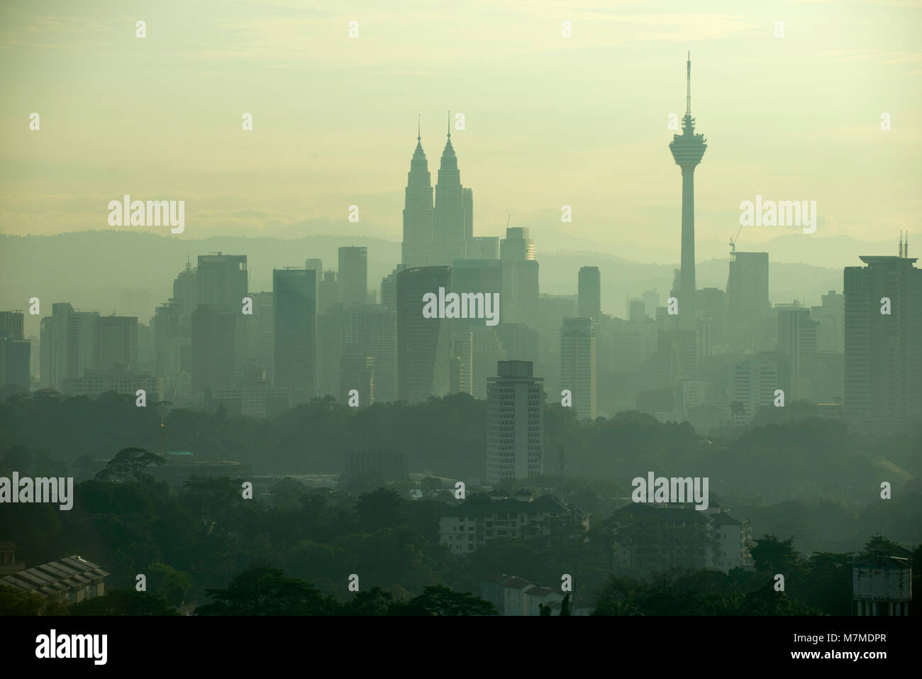 kuala lumpur morning skyline view with fog Stock Photo - Alamy
