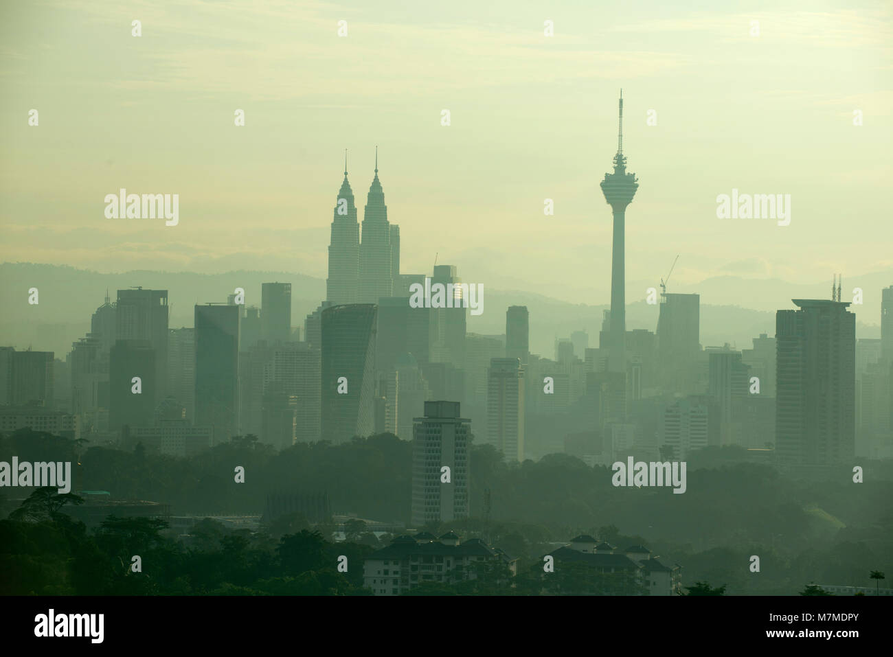 kuala lumpur morning skyline view with fog Stock Photo - Alamy