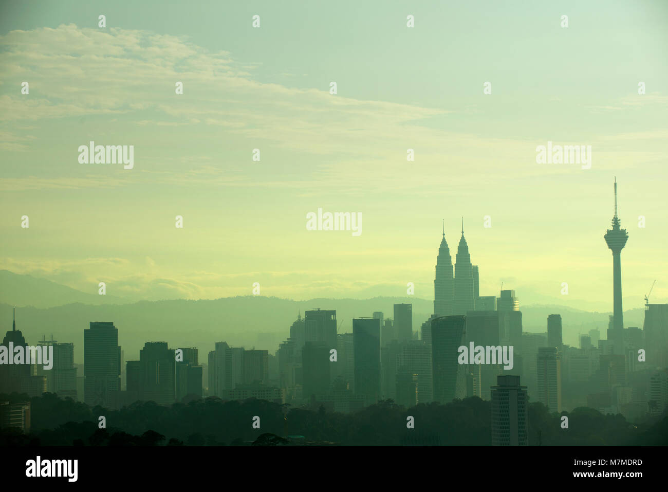 kuala lumpur morning skyline view with fog Stock Photo - Alamy
