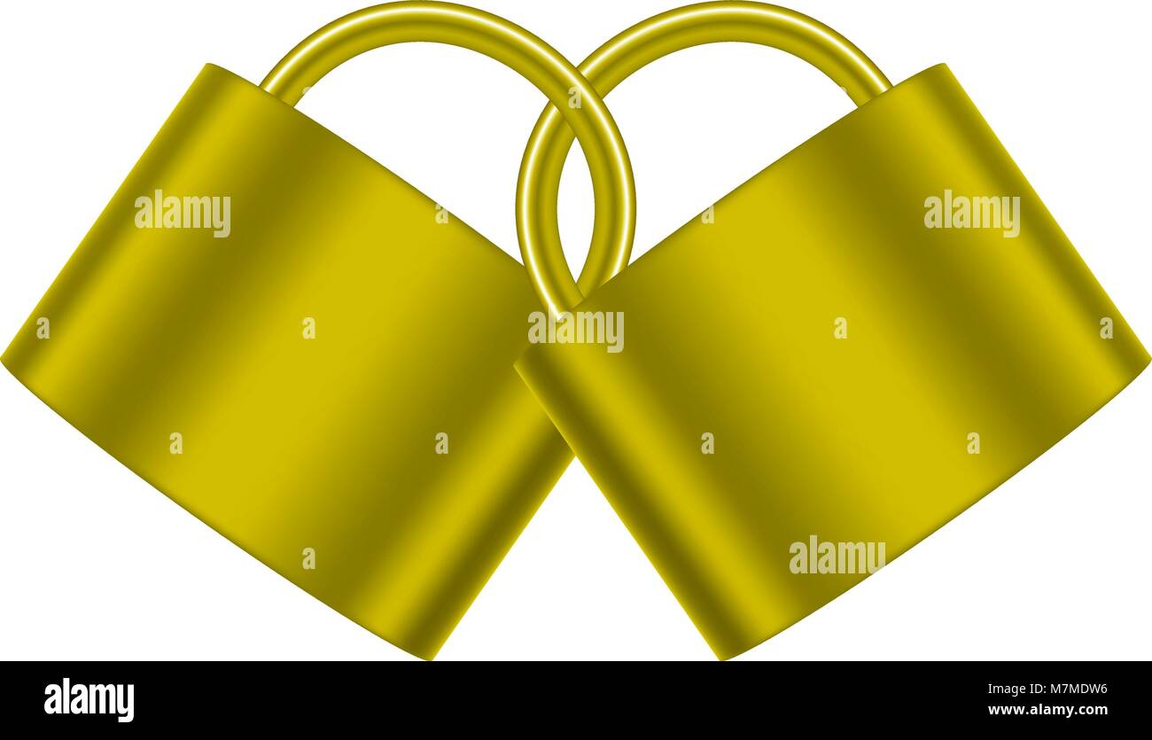 Two connected padlocks in gold design on white background Stock Vector ...