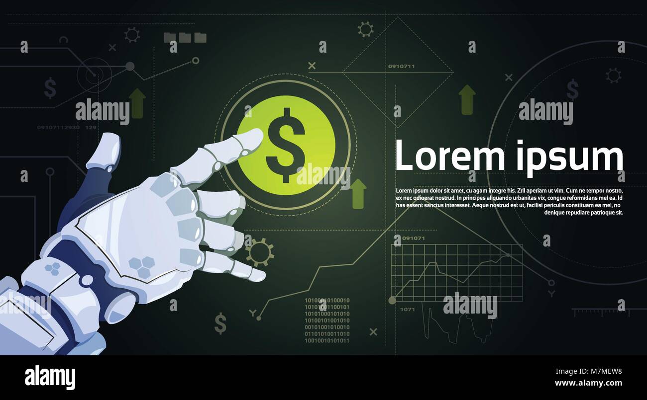 Robot Hand Touch Digital Dollar Sign Button Money Protection Concept ...
