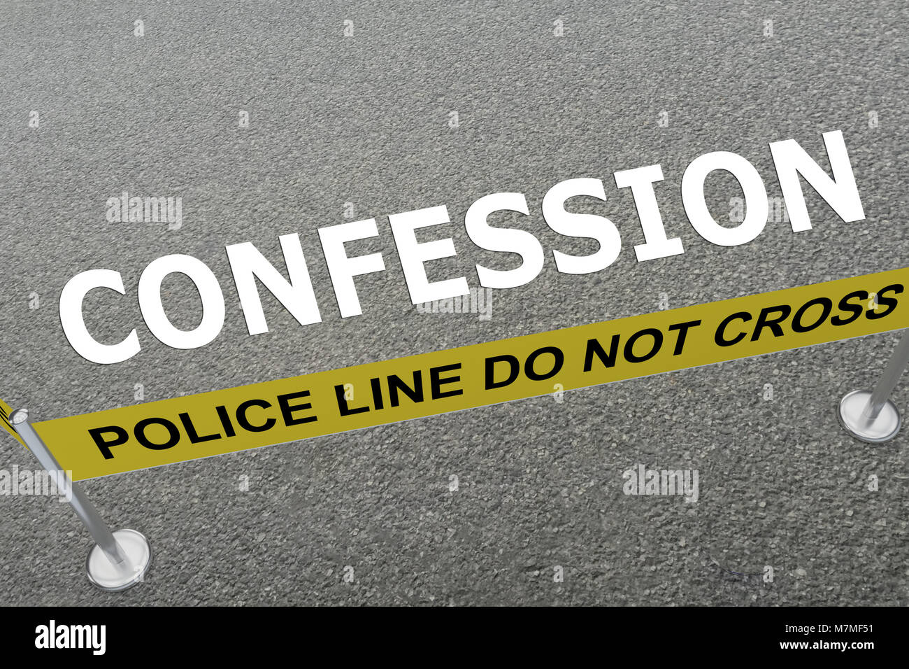 3D illustration of CONFESSION title on the ground in a police arena ...