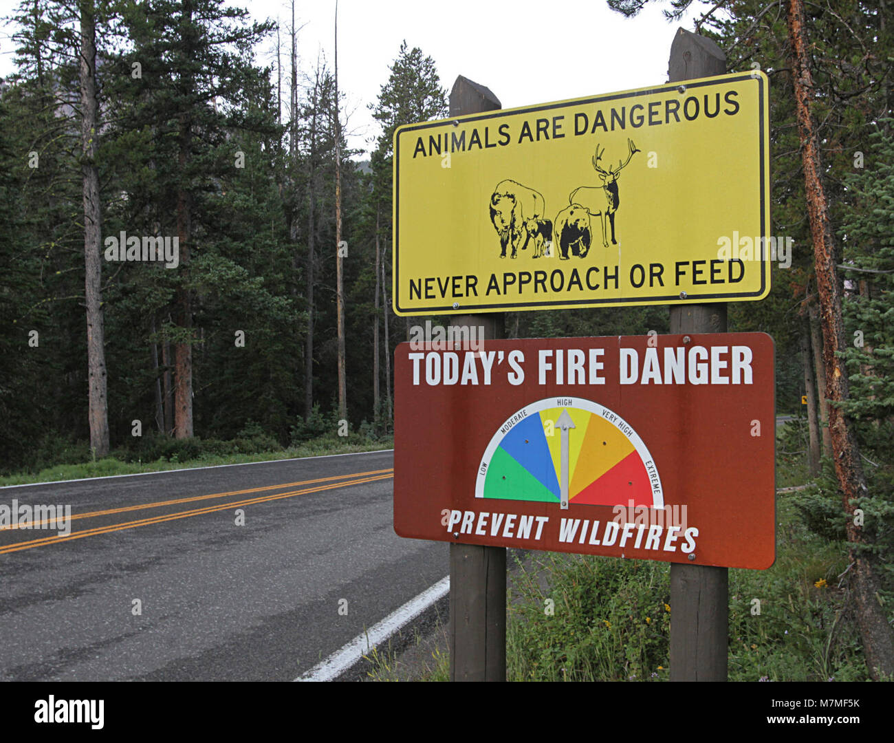 Wildlife and fire danger signs at Northeast Entrance Wildlife and fire ...