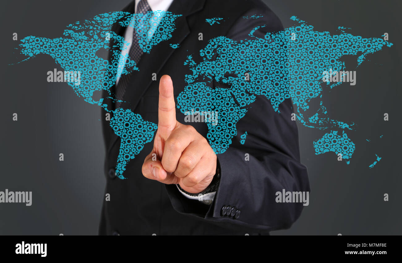 Hand touch virtual globe hi-res stock photography and images - Alamy