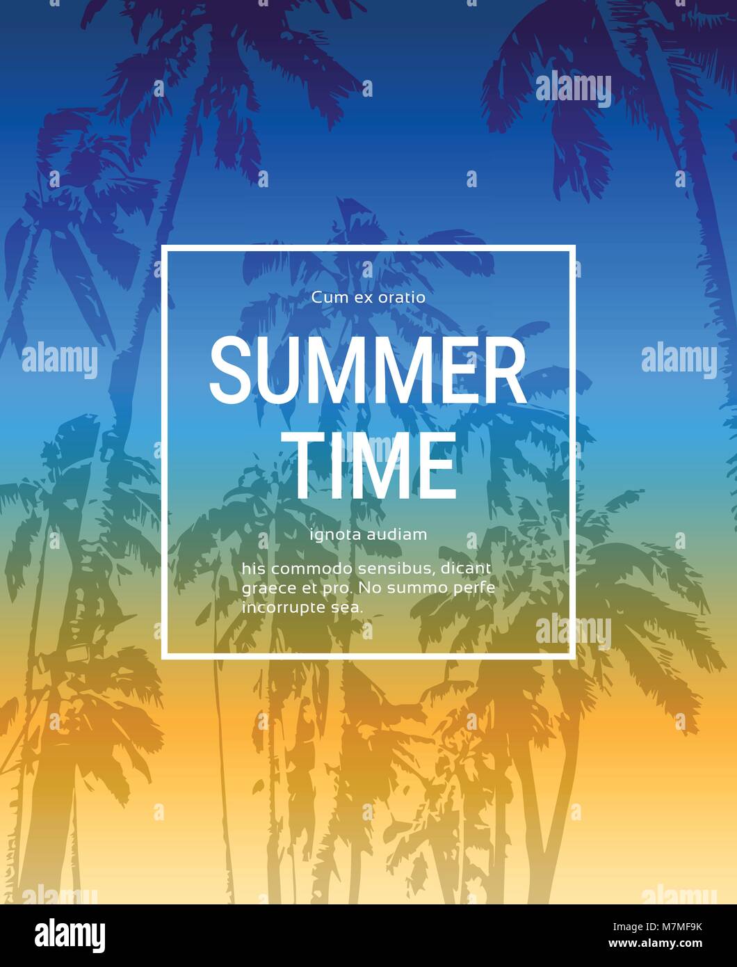Summertime Poster Background With Palm Trees Summer Sunset Template ...