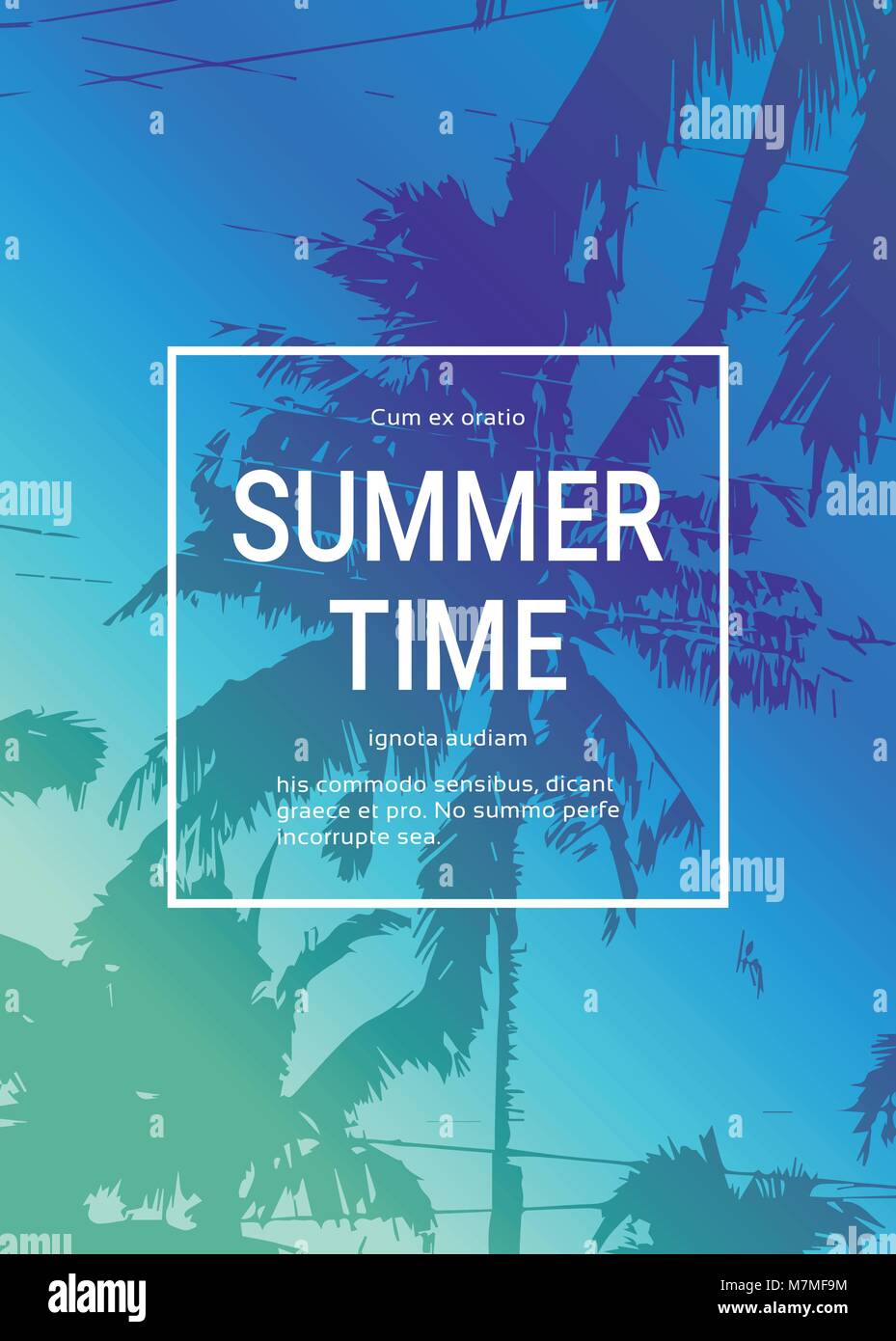 Summertime Poster Background With Palm Trees Summer Template Banner ...