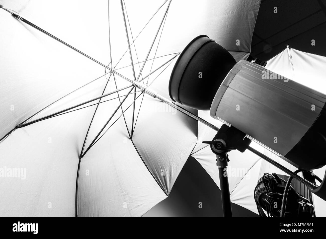 Close-up studio flash in gray in the photo studio. Studio light for ...