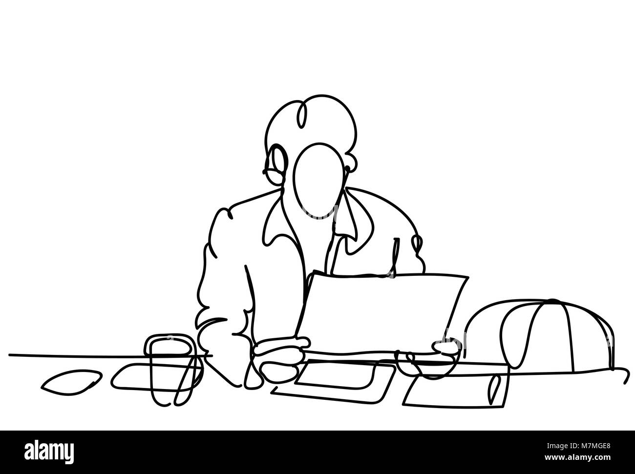 Doodle Business Man Working On Laptop Computer Office Worker Male ...