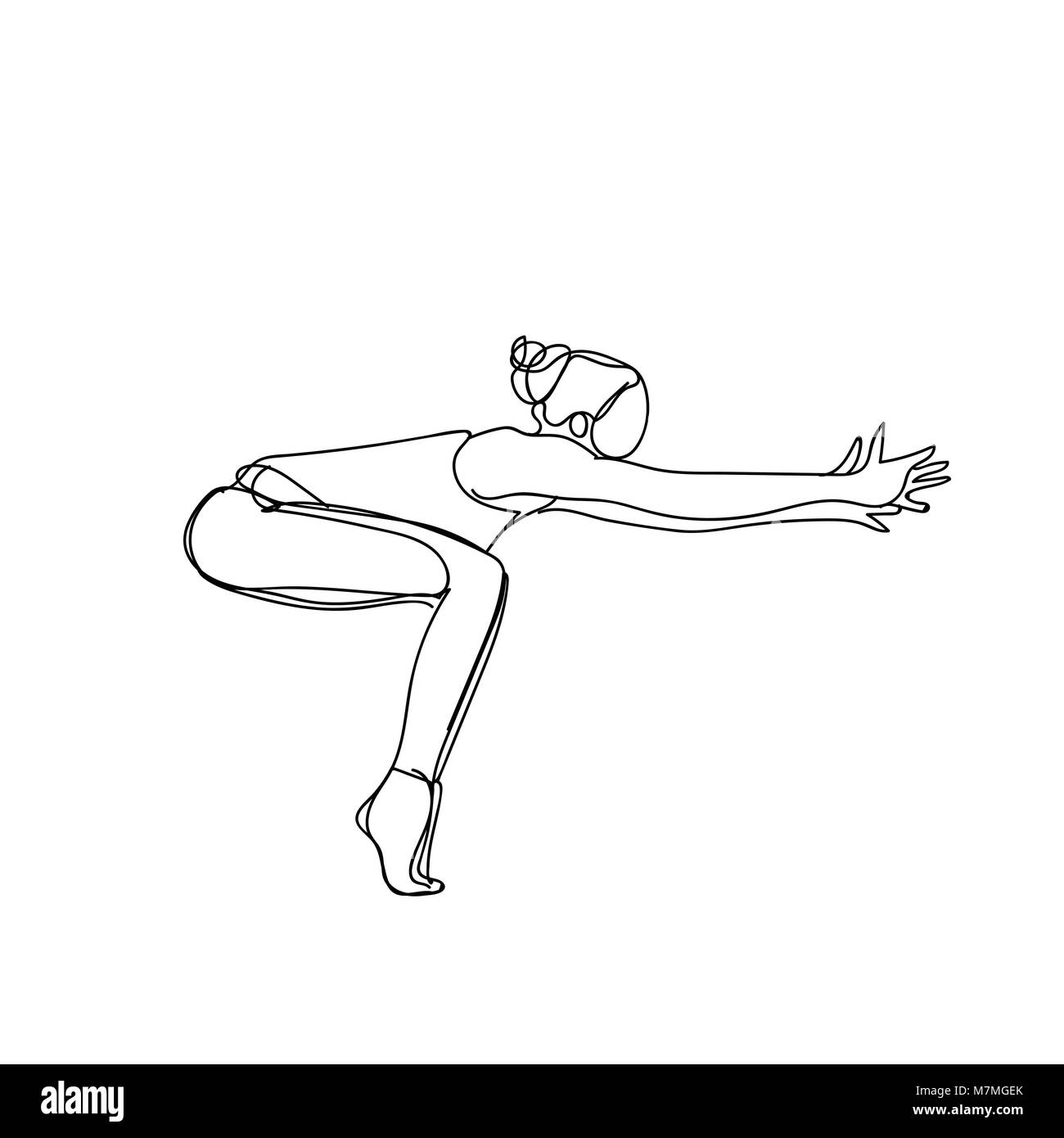 Silhouette Woman In Joga Pose Doodle On White Background Healthy ...
