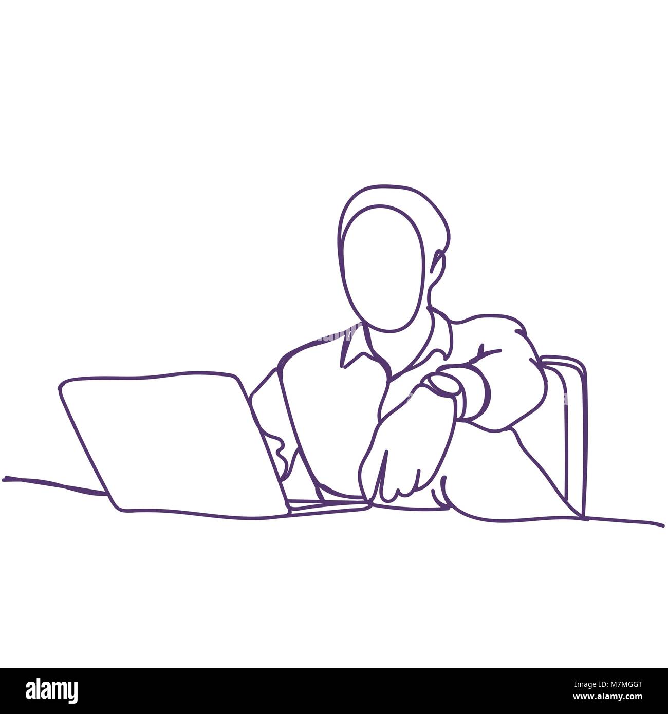 Abstract Business Man Typing On Laptop Computer Doodle Male Silhouette ...